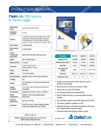 FlashLink® PDF VU In-Transit Logger, Model 40458-03